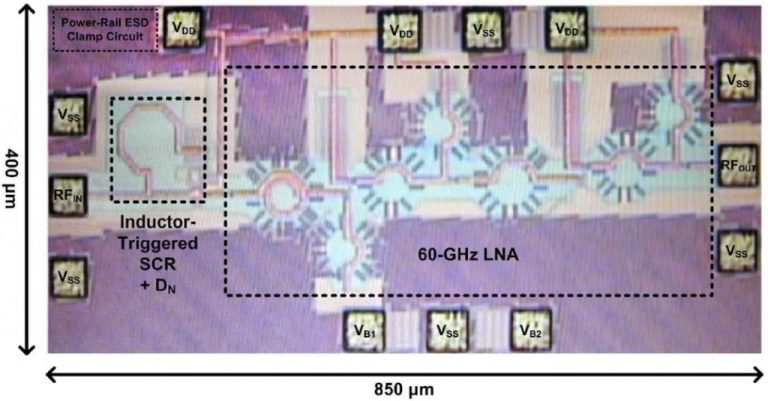 ESD protection design for 60-GHz LNA with inductor-triggered SCR in 65 ...